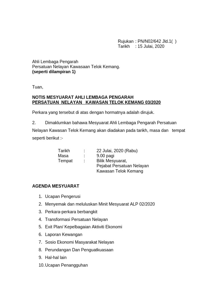 Notis Mesyuarat ALP 03 2020 | PDF