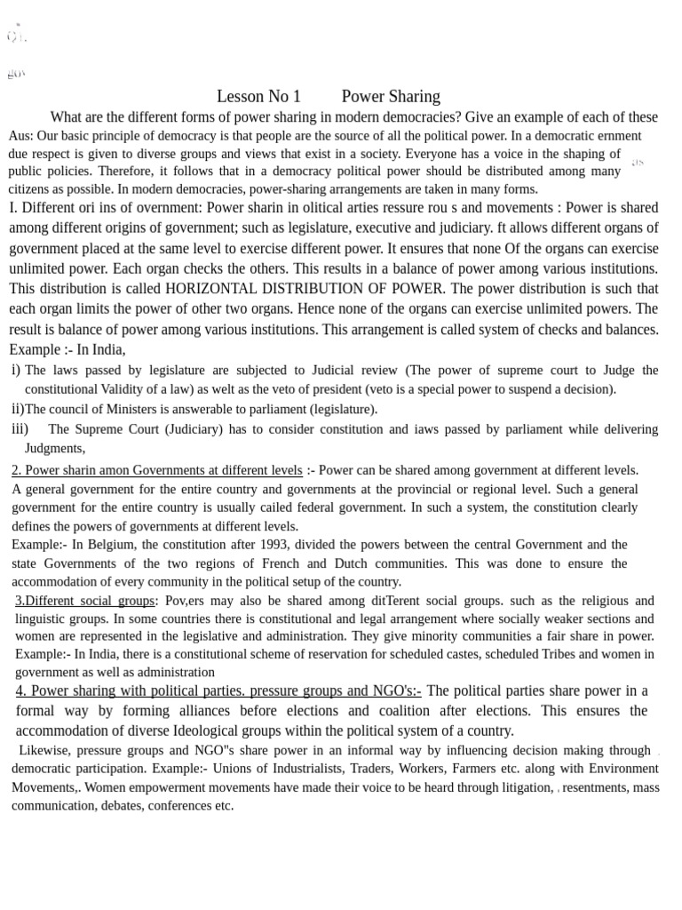 10th-Std Political Science PS Unit 1 Power Sharing (V1) | PDF | Supreme Court Of India | Precedent