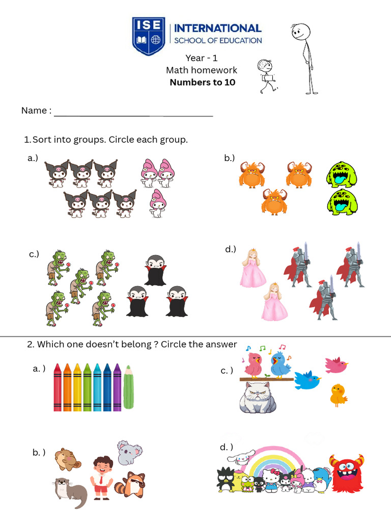 Year 1 Math Homework: Numbers to 10 | PDF