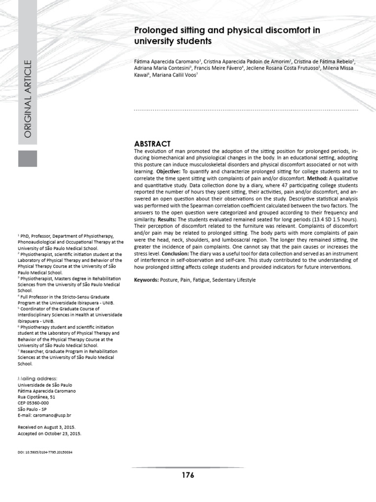 Prolonged Sitting and Physical Discomfor | PDF | Physical Therapy