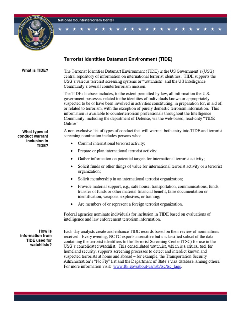 Tide Fact Sheet | PDF | Counter Terrorism | United States Department Of ...