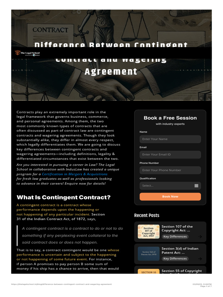 Difference Between Contingent Contract and Wagering Agreement | PDF ...