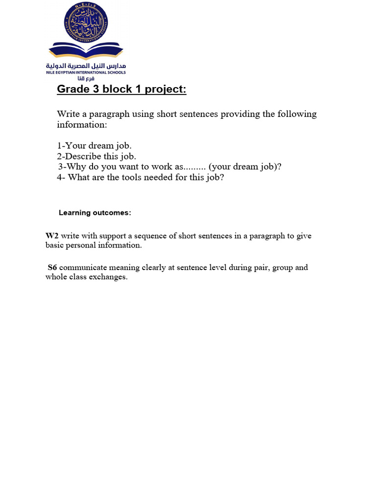 Grade 3 Dream Job Paragraph Project | PDF | Writing | Applied Linguistics