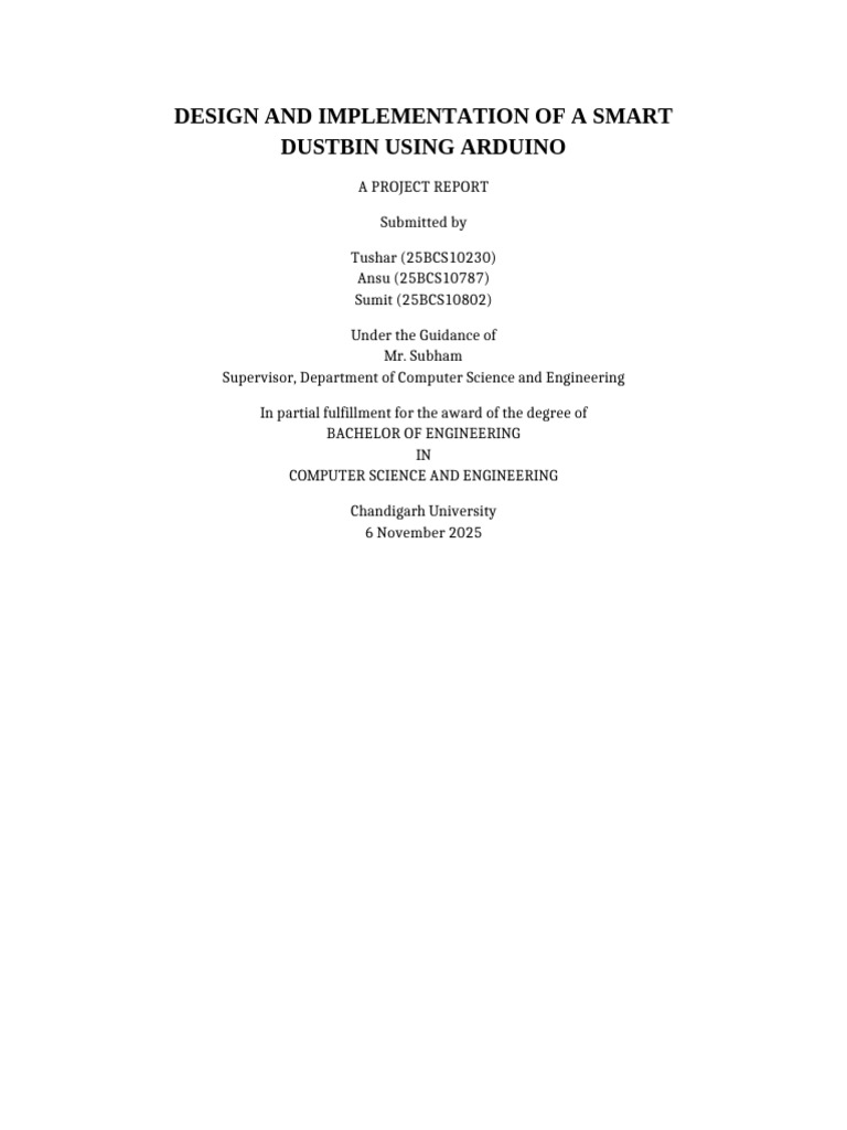Smart Dustbin Project Report | PDF | Internet Of Things | Arduino