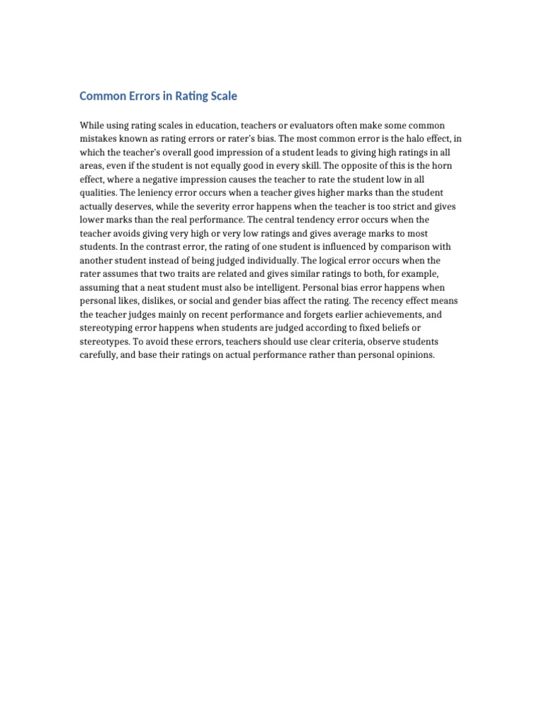 Common Errors in Rating Scale | PDF