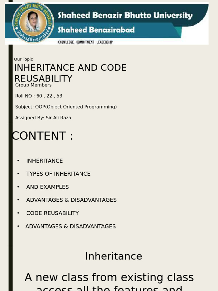 Inheritance and Code Reusability | PDF | Inheritance (Object Oriented Programming) | Class ...
