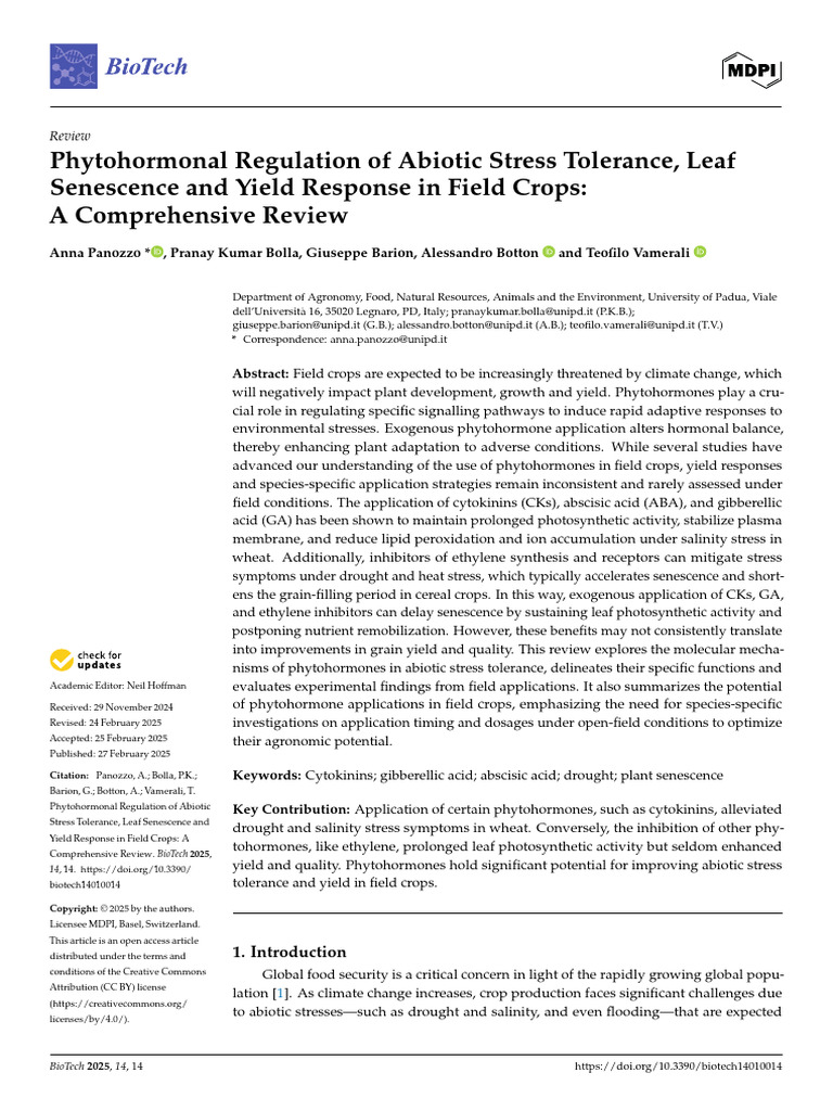 Biotech-14-00014 Plant Research Paper... | PDF | Plant Hormone ...