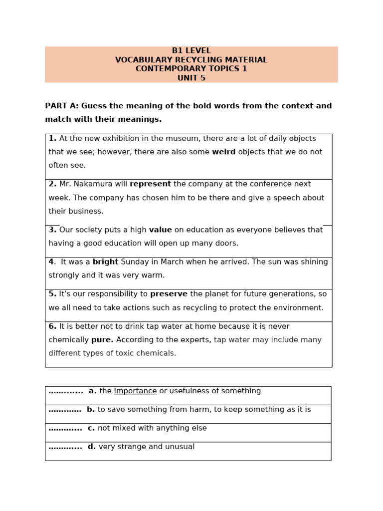 CT 1 UNIT 5 Vocabulary Recycling Material | PDF