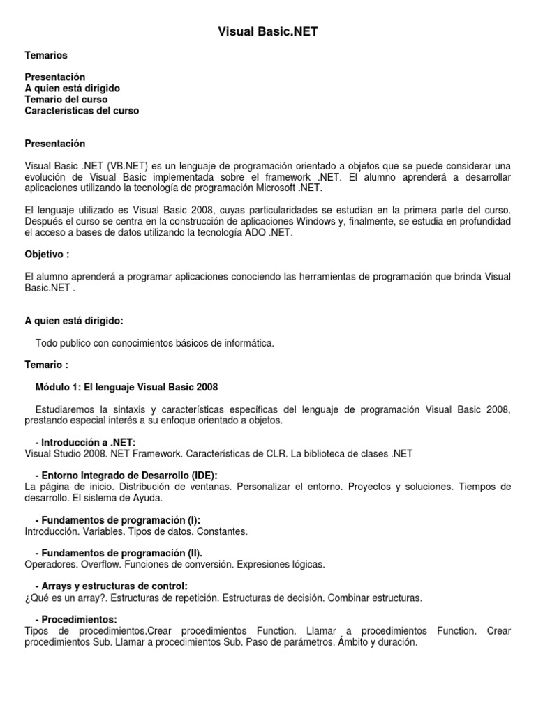 Curso Online de Visual Basic | PDF | Básico | Entorno de desarrollo ...