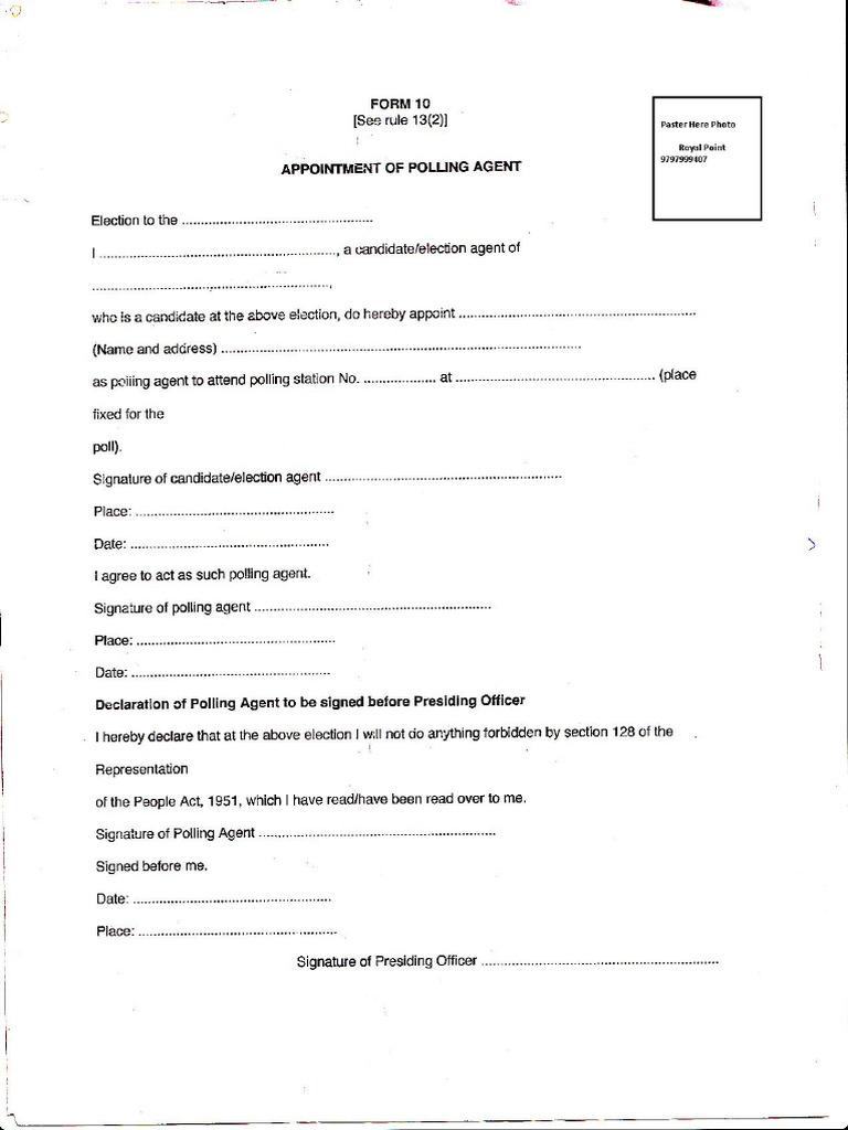 Polling Agent Form | PDF