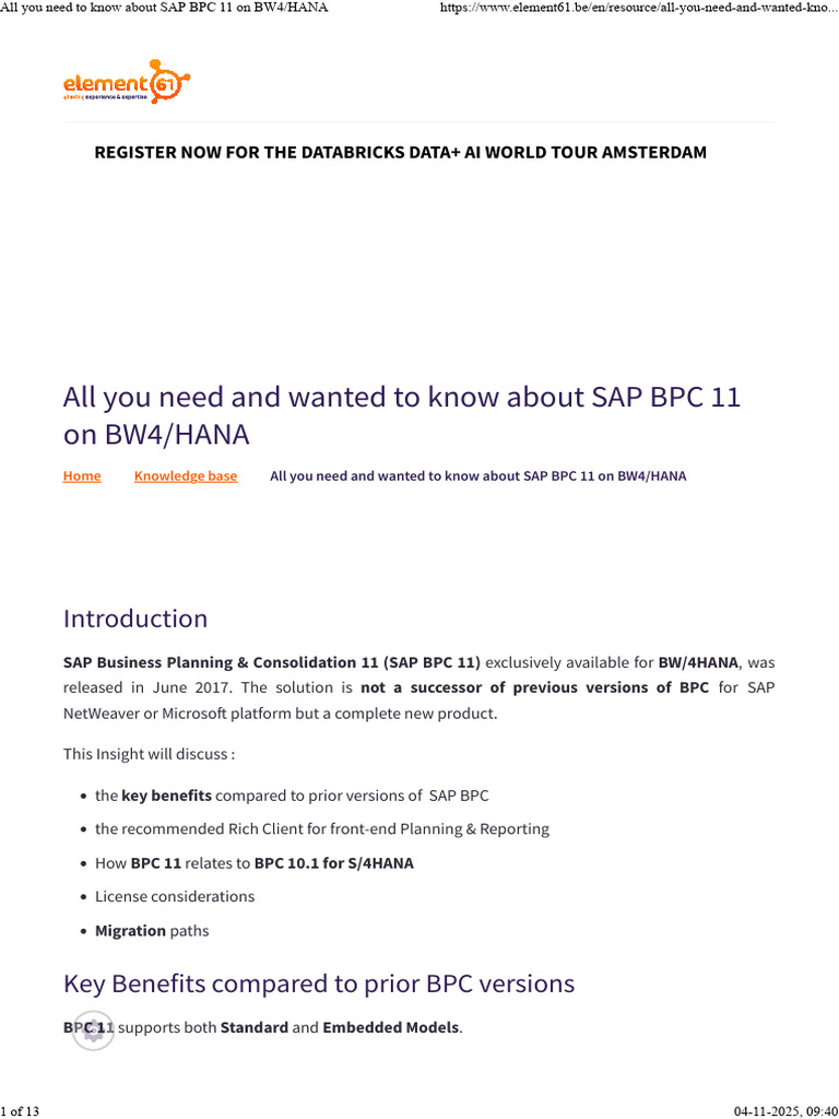 SAP BPC 11 on BW/4HANA Overview | PDF | Computing | Information Technology