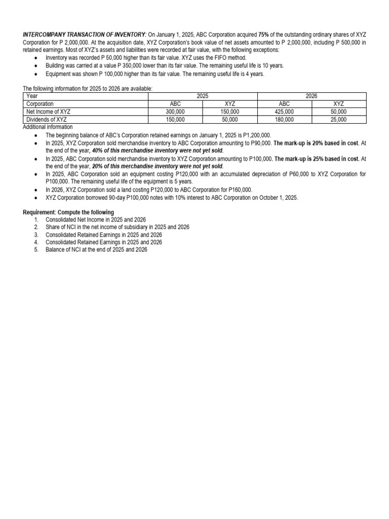 Intercompany Transaction 1st Sem Ay2526 Handout | PDF | Retained ...