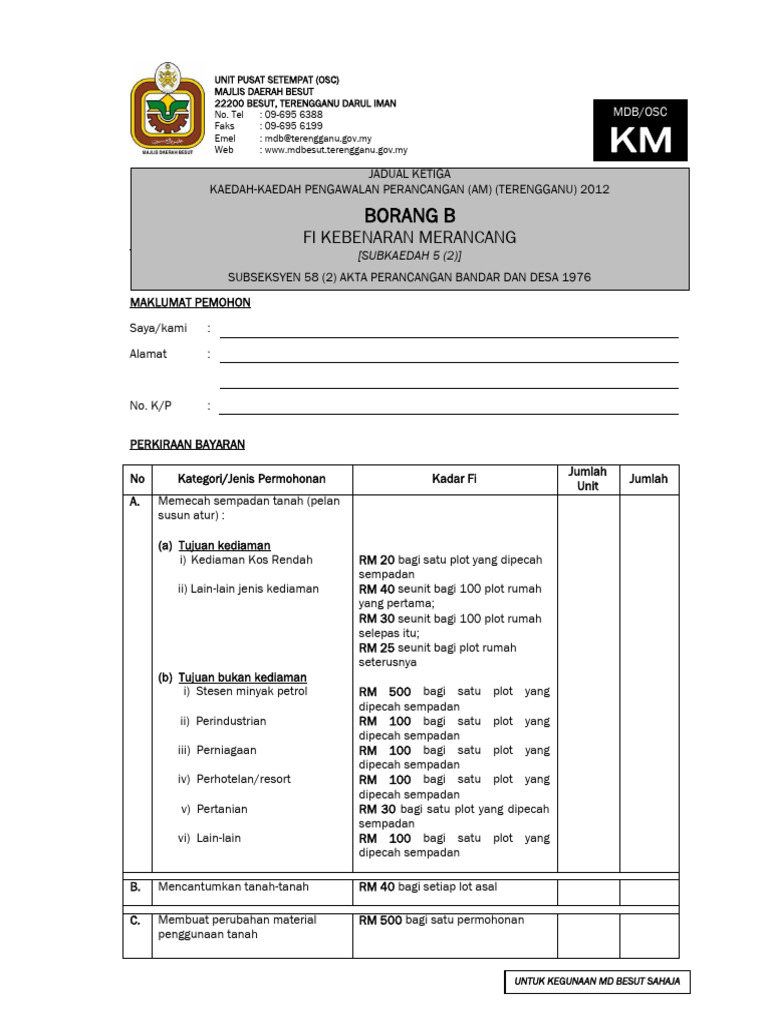 Borang Bayaran Proses Kebenaran Merancang Borang B | PDF