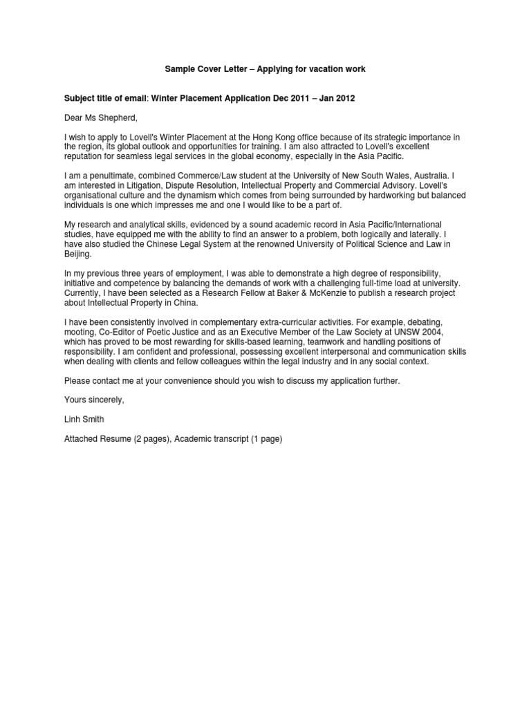 Winter Placement Application Cover Letter | PDF | Career & Growth ...