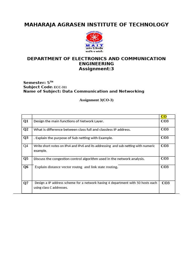 Assignment 3 and 4 Co3 and Co 4 DCN | PDF