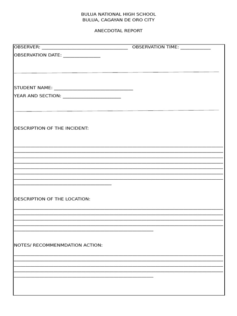 Anecdotal Report | PDF