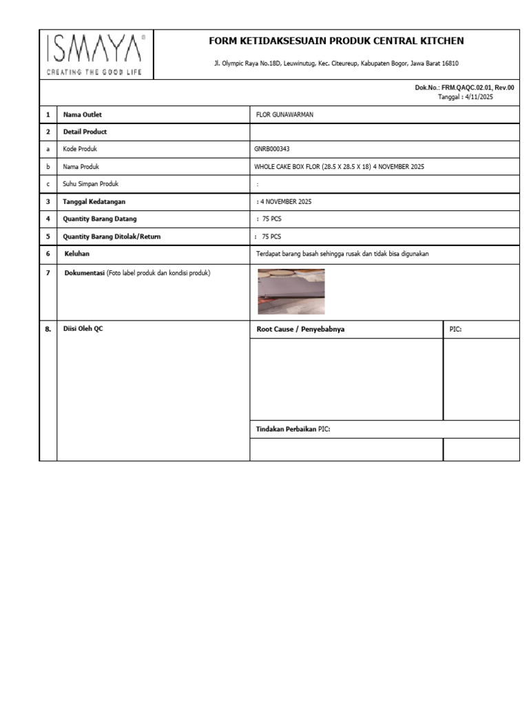 Form Ketidaksesuain Produk - Soup Chicken (KN)_ 03 NOV 25 | PDF