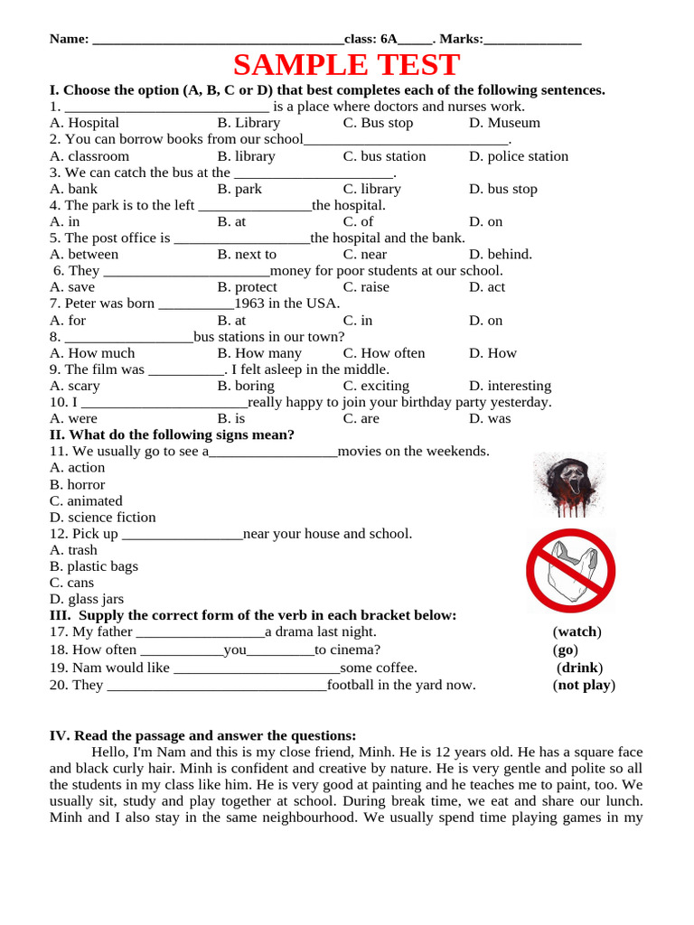 6A Sample Test for English Proficiency | PDF