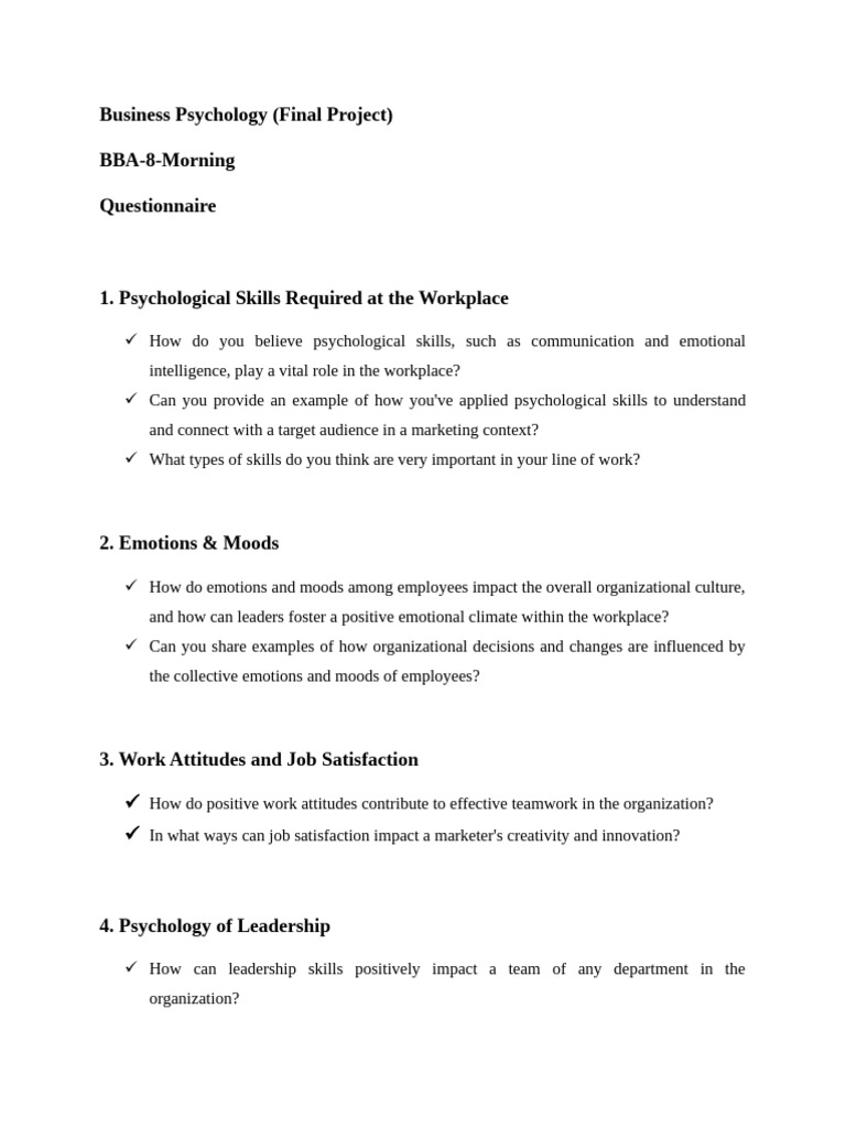 Workplace Psychology Insights Questionnaire | PDF | Leadership ...