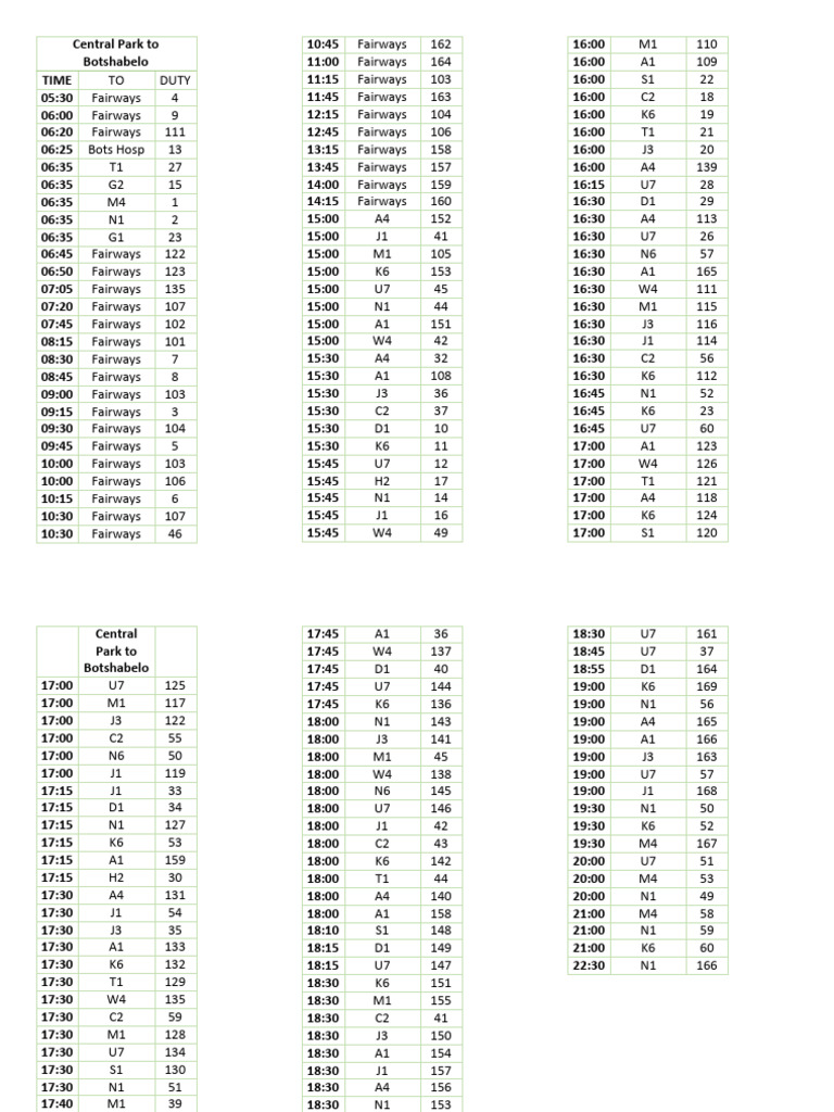 Fairways Schedule to Botshabelo | PDF