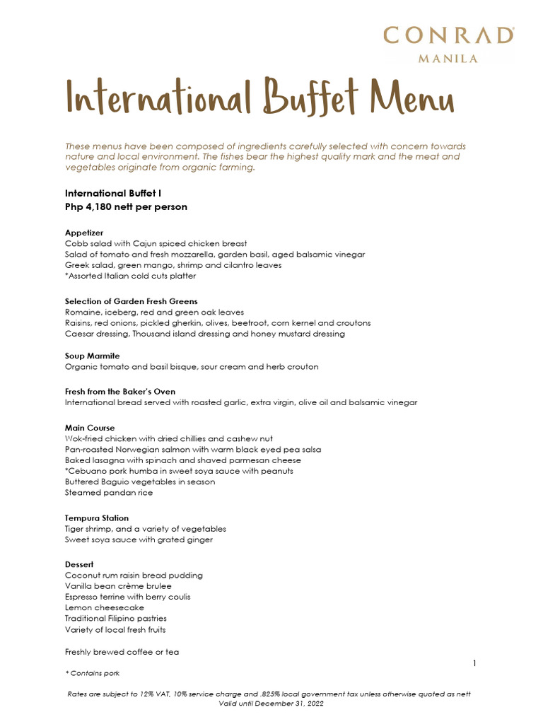 International Buffet Menus 2024 | PDF | Sauce | Salad