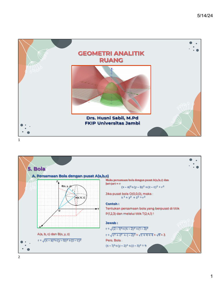 Persamaan dan Bidang Bola dalam Geometri | PDF