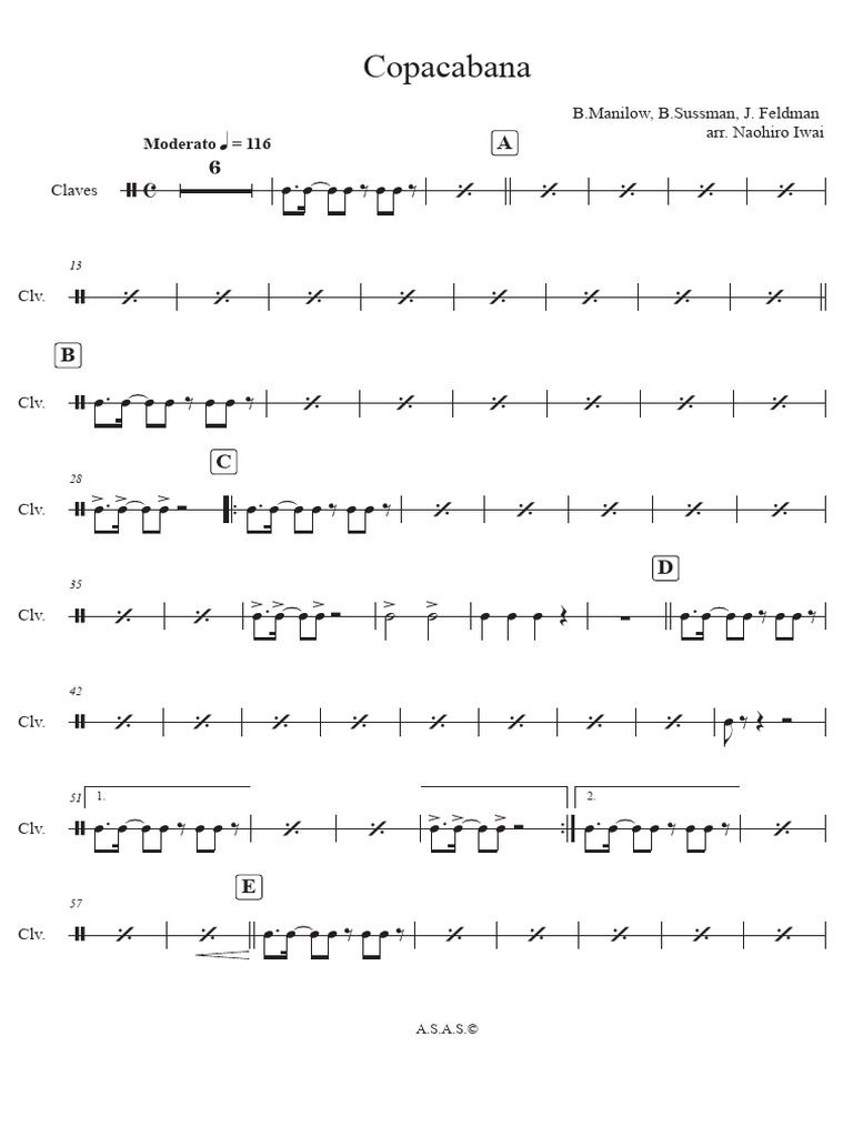 Copacabana Sheet Music Arrangement | PDF | American Pop Songs | Grammy ...