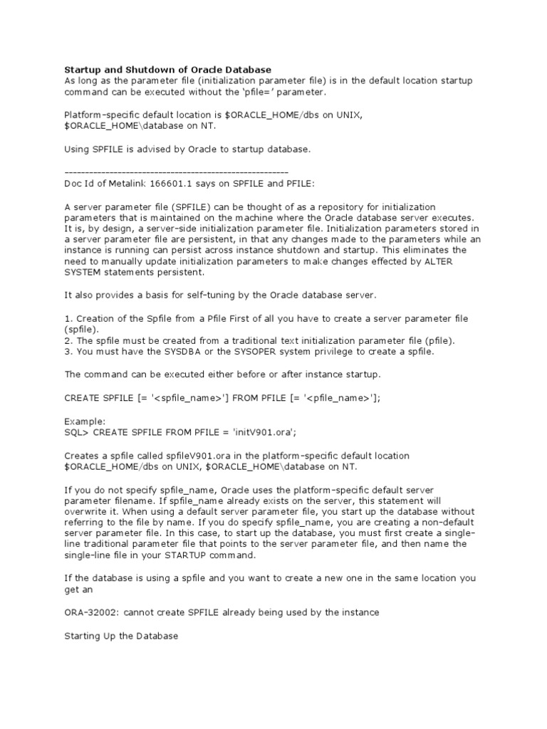 Startup and Shutdown of Oracle Database | PDF | Oracle Database | Database Transaction