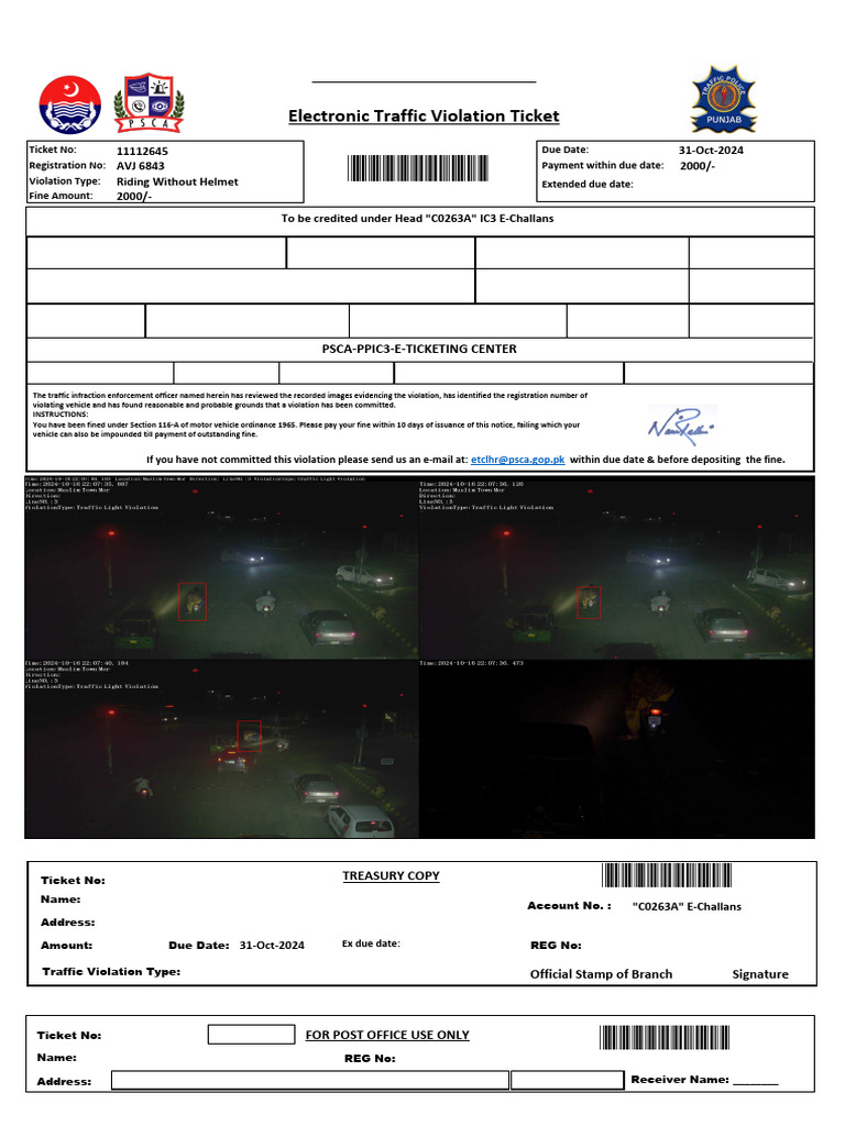 Punjab Traffic Violation Ticket Details | PDF | Transport | Road Transport