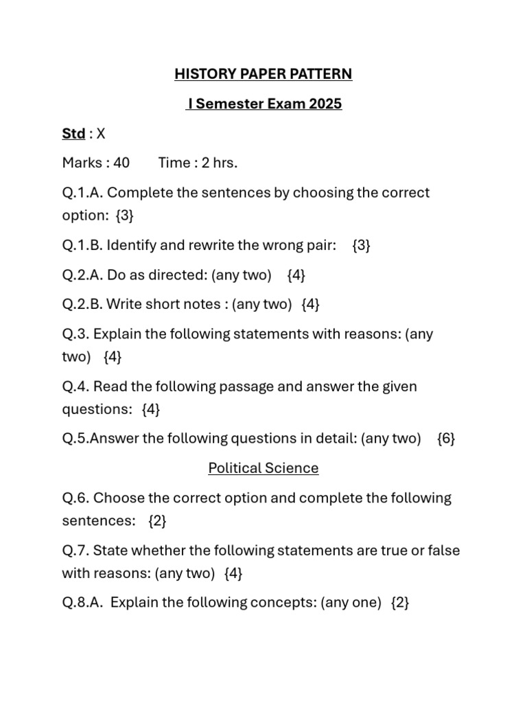 History Paper Pattern Std X | PDF
