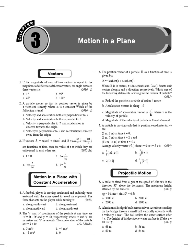 Motion in Plane NEET PYQ | PDF | Acceleration | Velocity