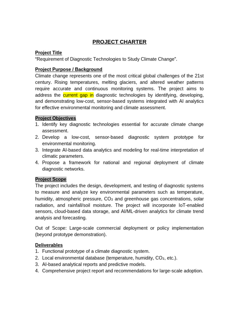 Project Charter, Climate Change Diagnostics | PDF | Climate | Climate ...