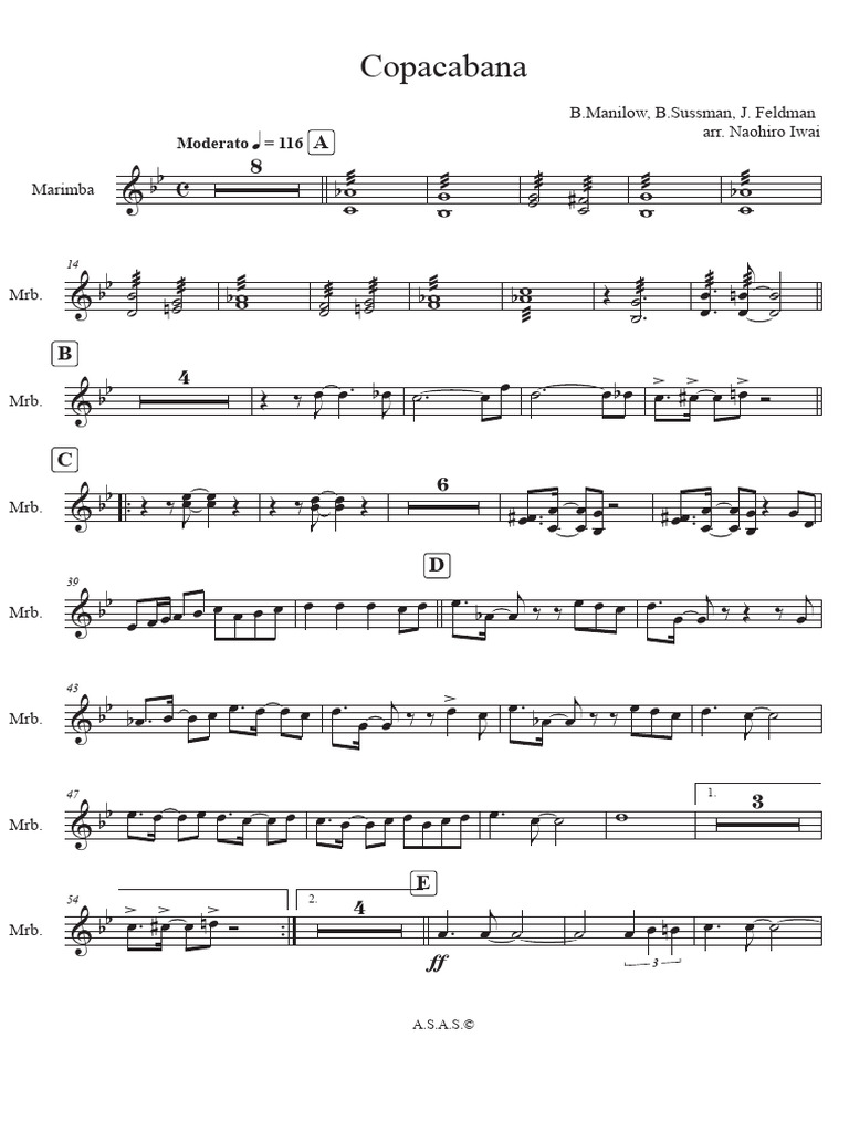 Copacabana FINALE - Marimba | PDF | Singles | Rock Songs