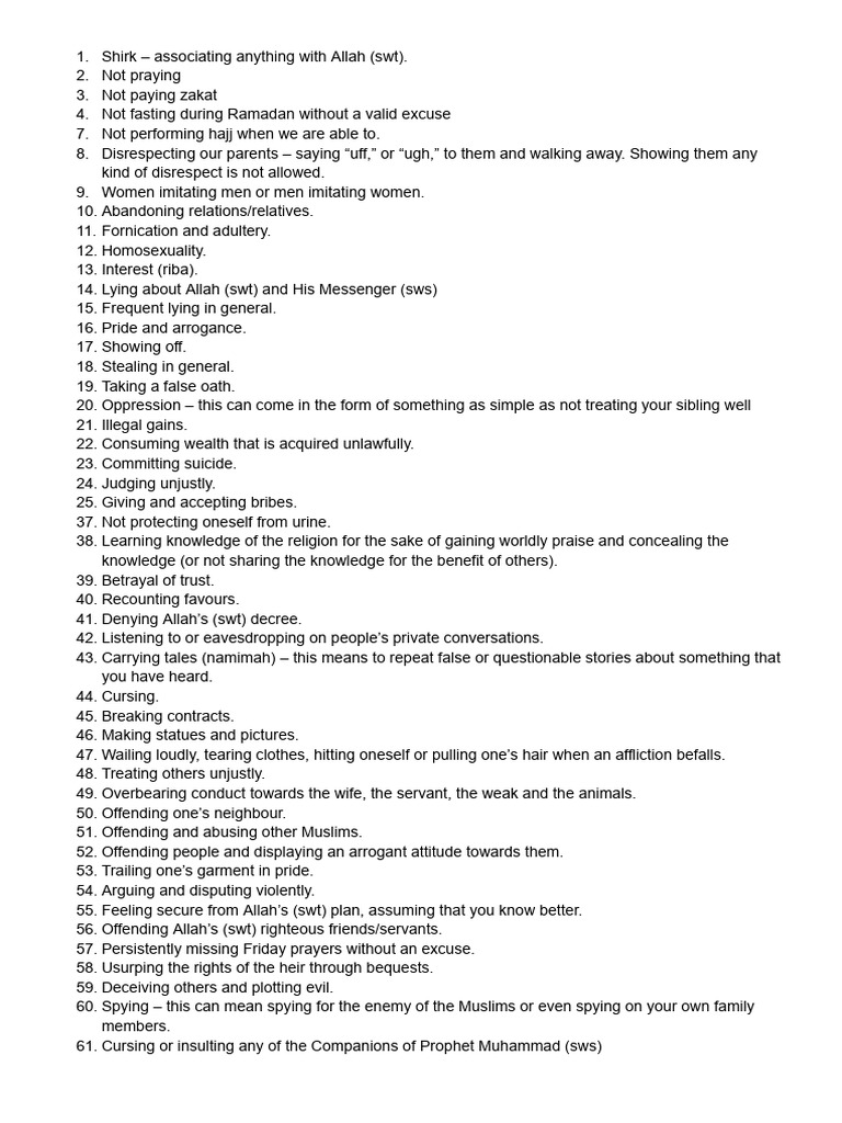 Major Sins in Islam | PDF