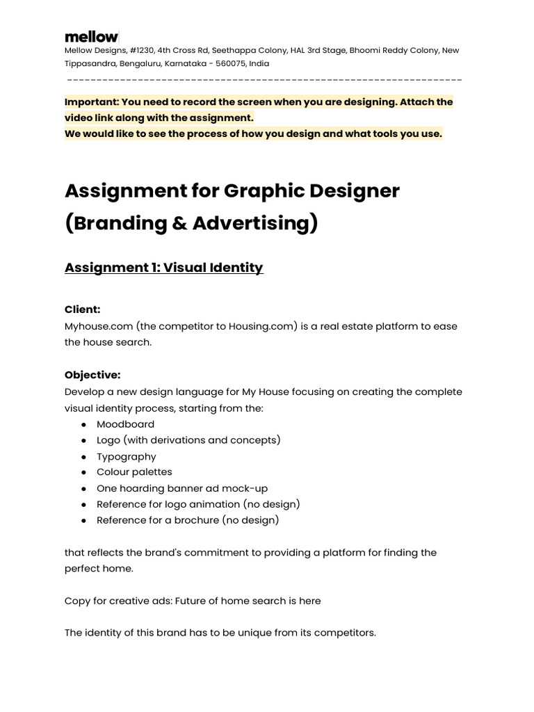 Assignment For Graphic Designer (Branding & Advertising) - Mellow ...