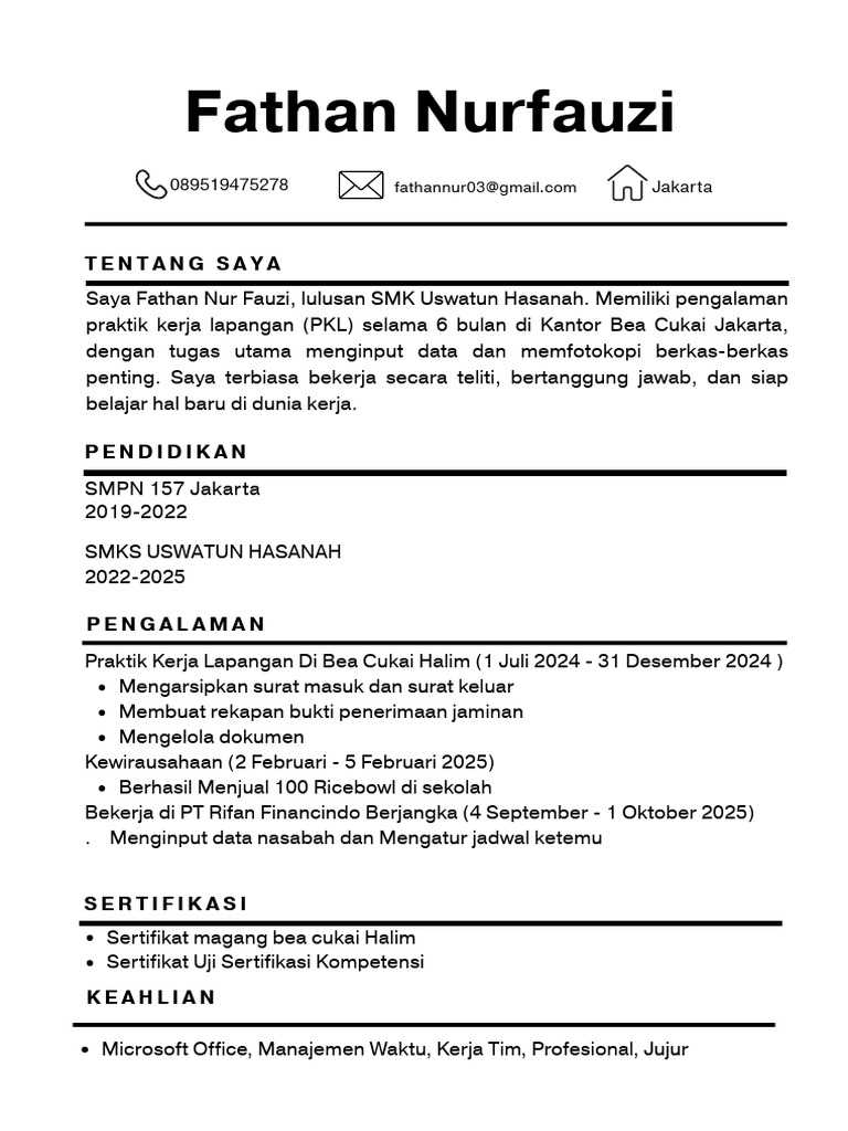 CV Fathan Nur Fauzi - 20250514 - 115142 - 0000.pdf - 20251006 - 115808 - 0000 | PDF