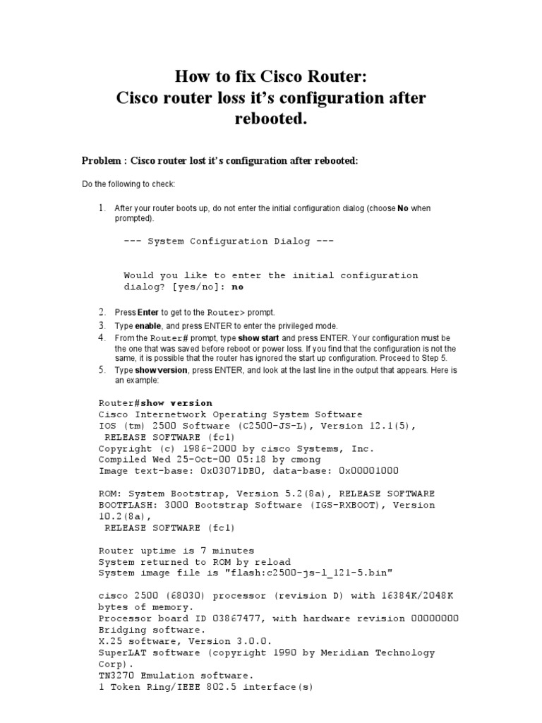 How To Fix Cisco Router Lost Config After Reboot | PDF | Booting ...