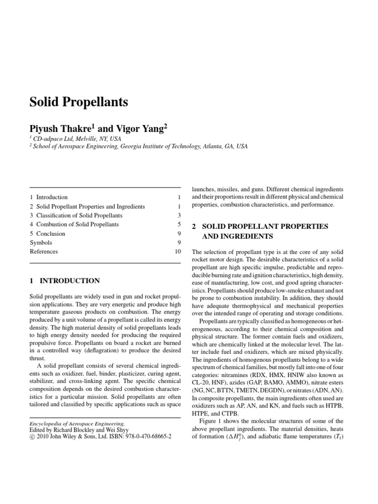 Solid Propellants: Piyush Thakre and Vigor Yang | PDF | Rocket ...