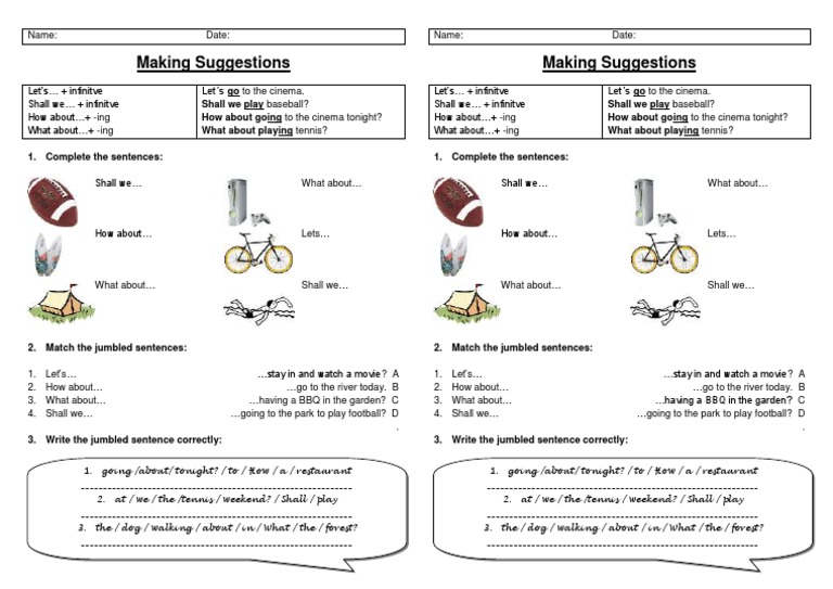 Worksheet Making Suggestions | PDF | Leisure | Sports
