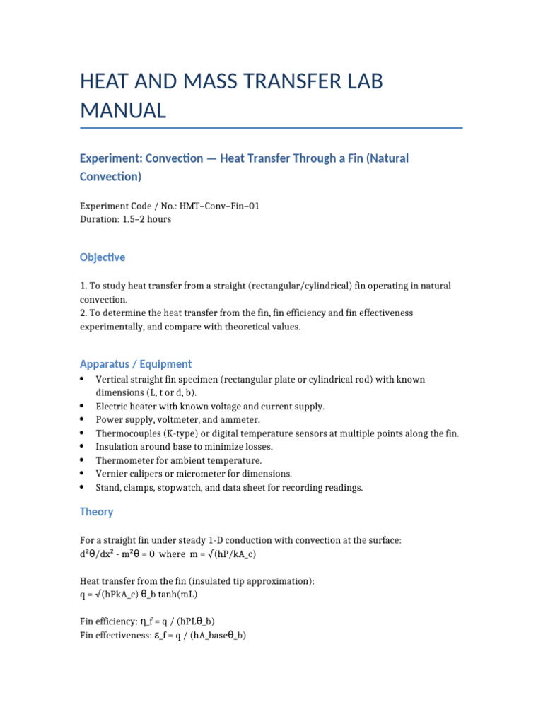 HMT Lab Experiment Heat Transfer Through Fin | PDF | Heat Transfer | Heat