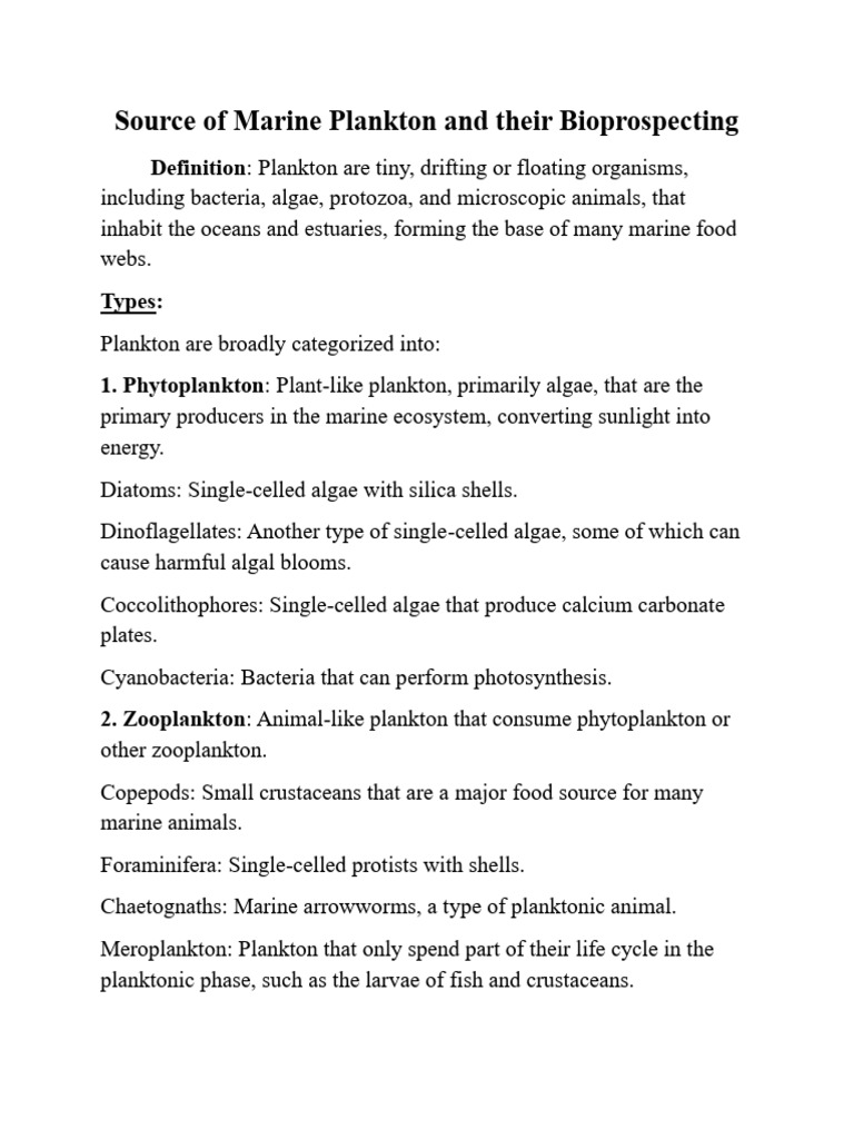 Marine Plankton: Types and Bioprospecting | PDF | Plankton | Phytoplankton