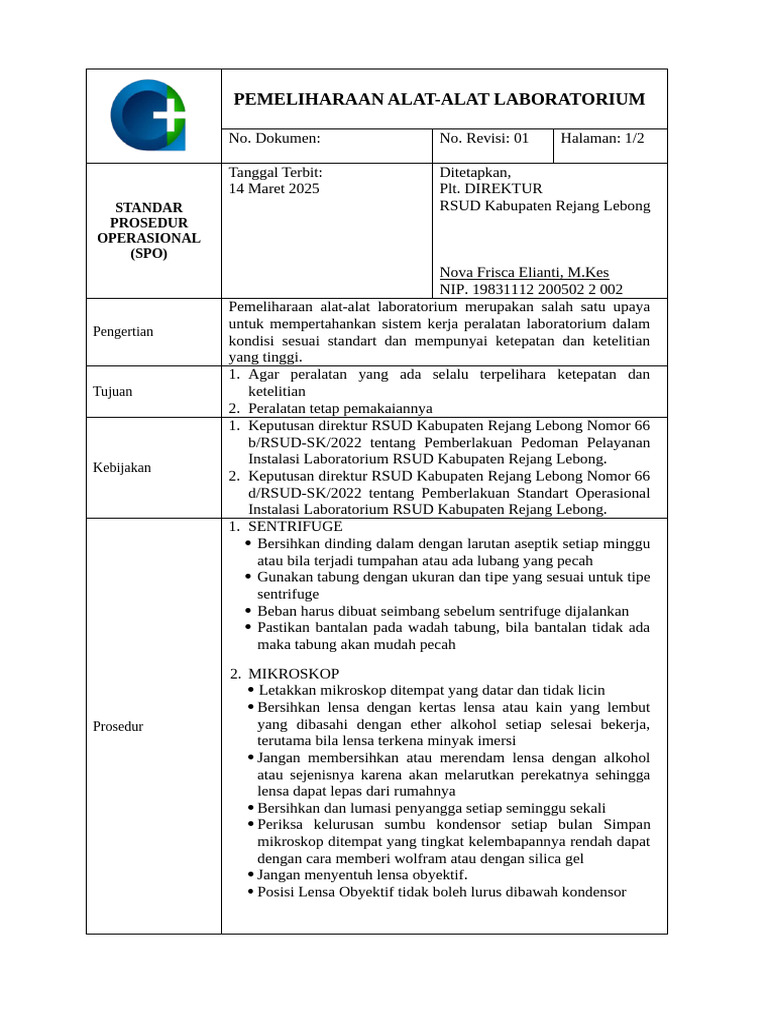 Sop Pemeliharaan Alat-Alat Lab | PDF
