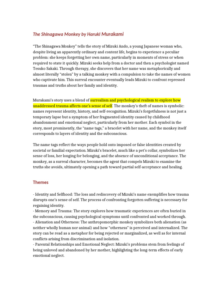 The Shinagawa Monkey: Identity and Trauma | PDF | Psychological Trauma ...