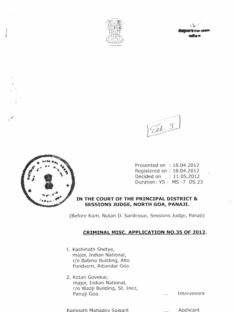 In The Court of The Principal District & Sessions Judge, North Goa ...