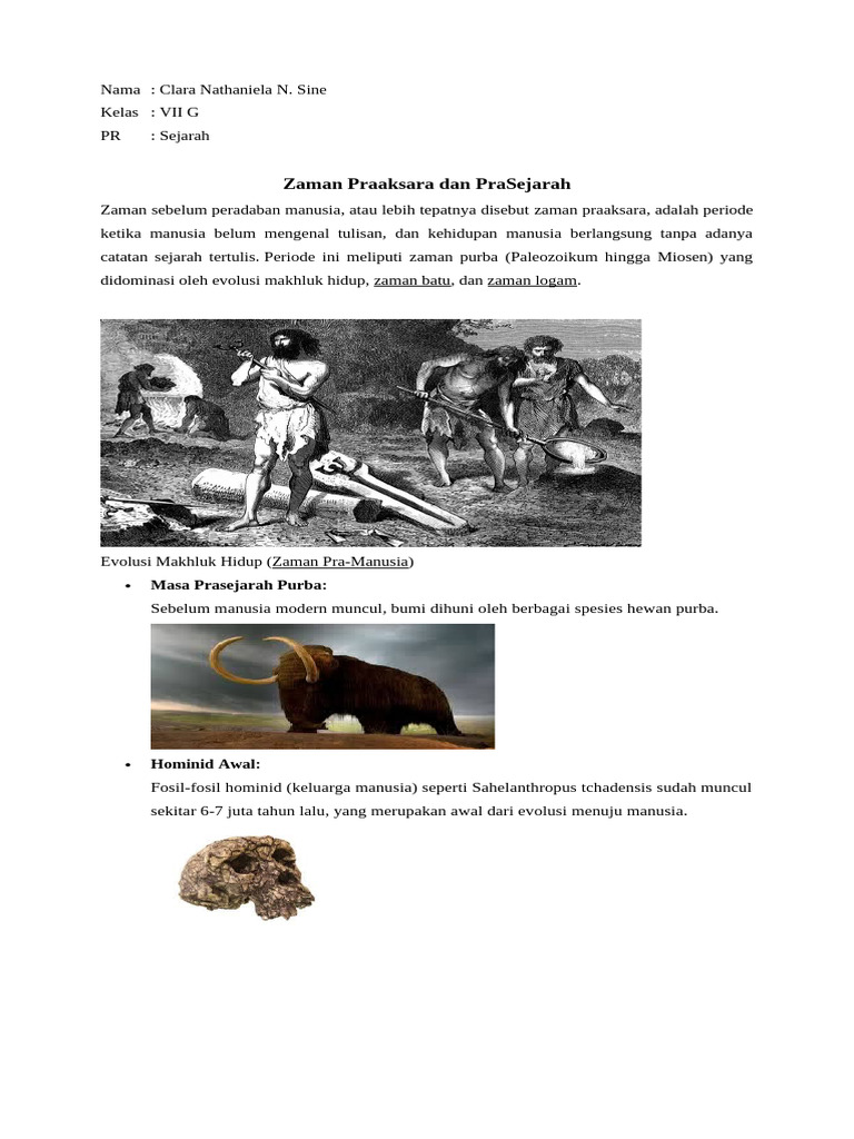 Urutan Zaman Praaksara Manusia | PDF