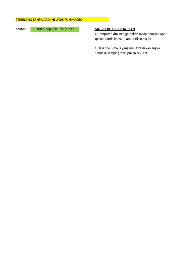 Terbilang Angka Tanpa Macro Excel | PDF