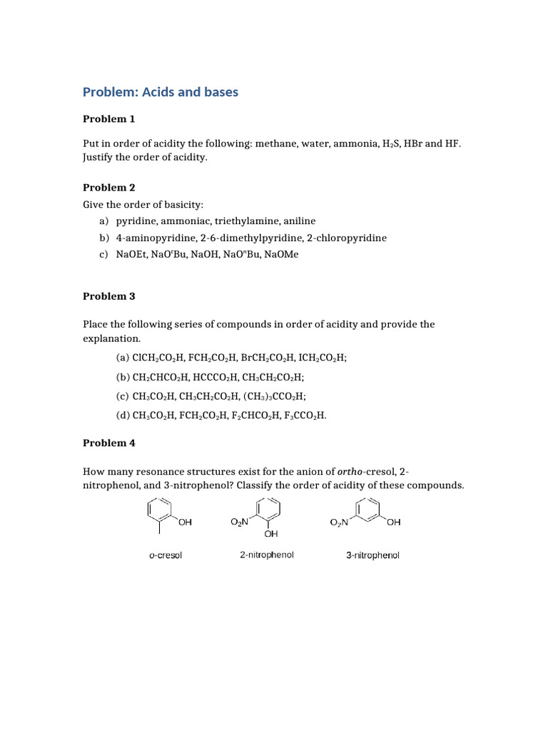 Acidity and Basicity Order Problems | PDF
