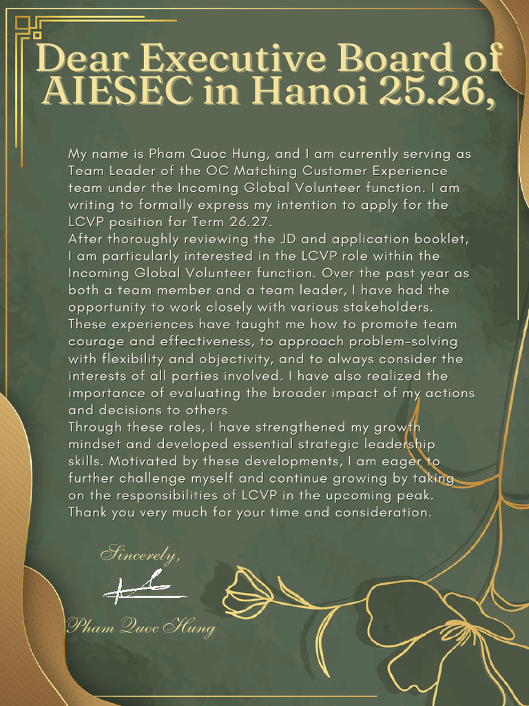 (LCVP 26.27 Application) Pham Quoc Hung - Letter of Intent | PDF