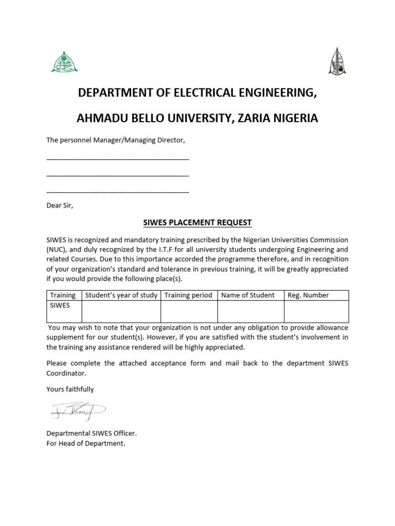 Siwes Form 2025-2026 | PDF