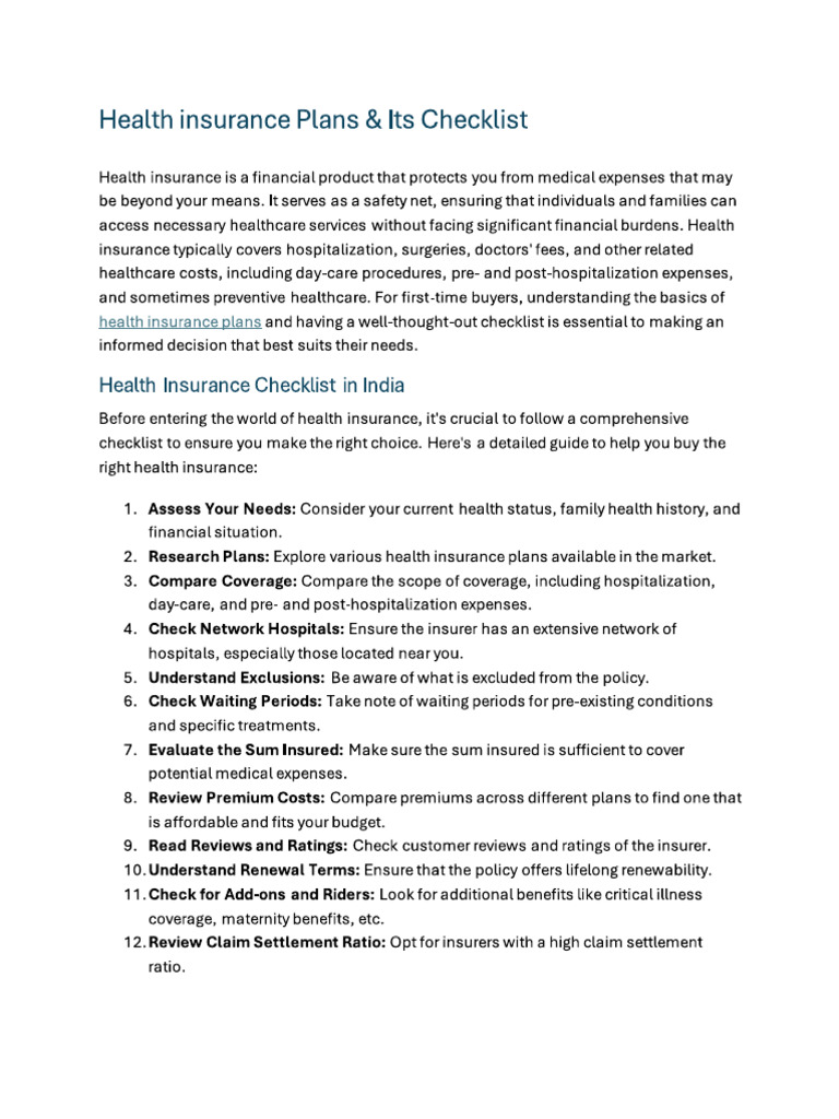 Health Insurance Plans | PDF